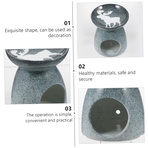 Healifty 1pc Meditation Room Decor Office Decoration Aroma Heating Holder Elk Pattern Incense Stove Lantern Decorative Lantern Candle Holder Ceramic Incense Stove Aroma Oil Burner