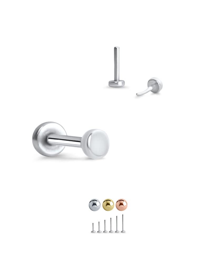 Gold-Tone 316 Stainless Steel Threadless Push Pin Nose Ring Labret Monroe Stud 1.5mm Disc, 3/16" (5mm) Post Length 18G