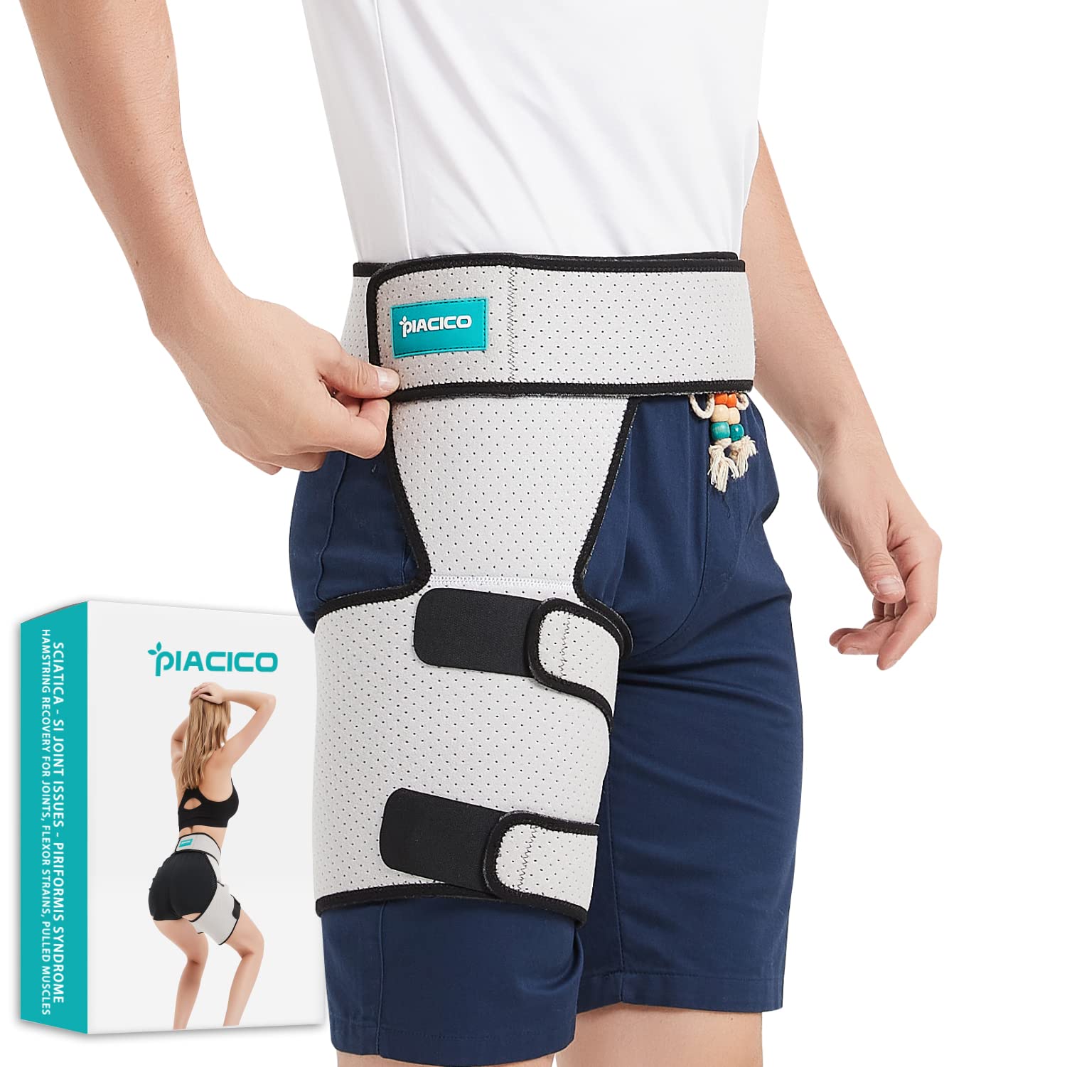 Hip Brace - Sciatica Pain Relief Brace, Thigh Hamstring Compression Sleeve Wrap for Hip Thigh Flexor Strain, Groin Pull, SI Joint, Arthritis, Bursitis, Sciatic Nerve for Men, Women (Left)