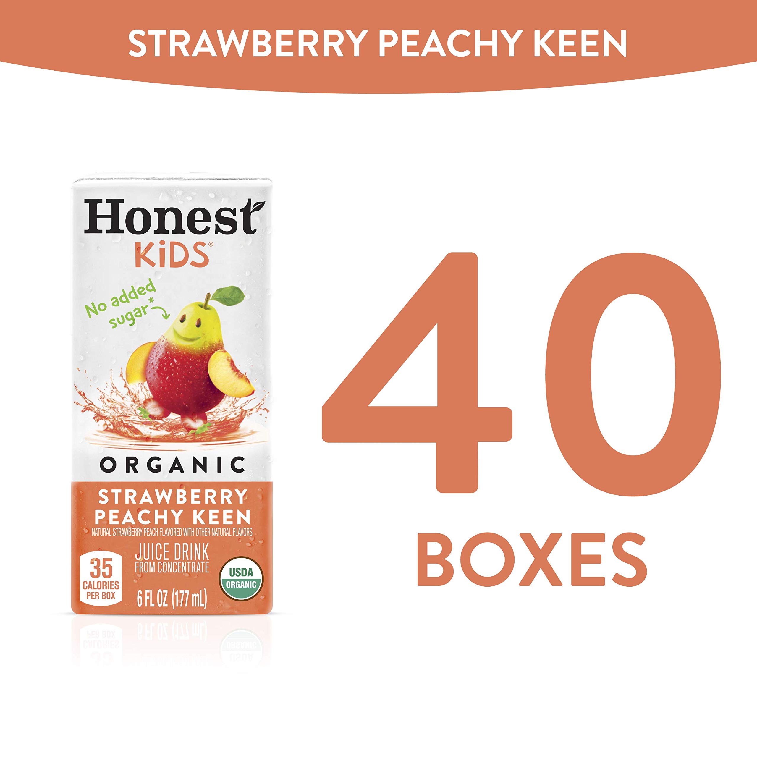 Honest Kids Strawberry Peachy, Organic Juice Drink, 6 Fl oz Juice Boxes, Pack Of 40, Strawberry Peach, 6 Fl Oz (Pack of 40)