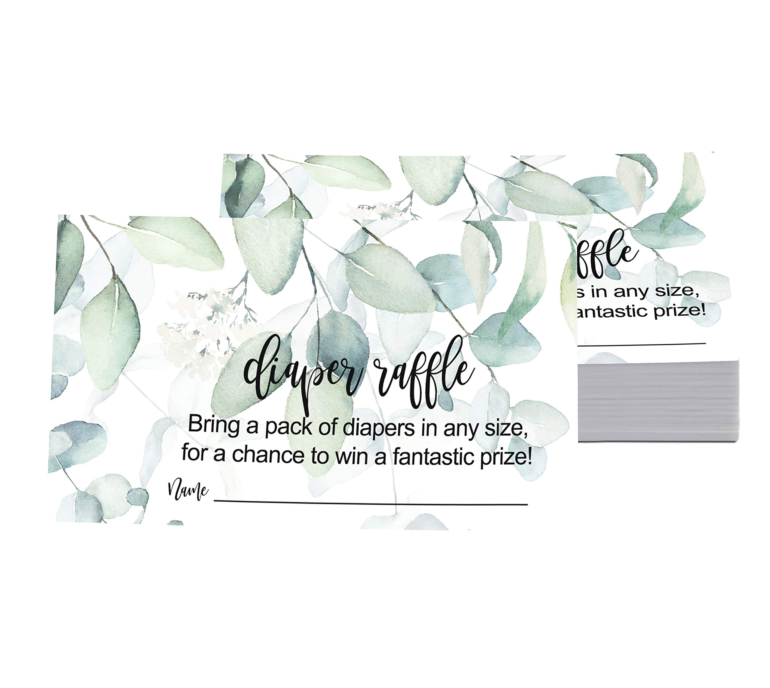 Greenery Diaper Raffle Tickets, Rustic Baby Shower Games for Prizes, Girls Baby Shower Diaper Raffle Invitation Insert Cards, 50 Pack