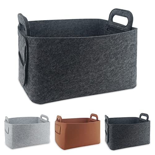 HIFELTY Storage Basket, Felt Storage Bins for Office Bedroom Closet Babies Nursery Toys DVD Laundry, Folding Basket Organizer with Carry Handles, the Best Choice for Clothes Storage Bins (Dark Grey)