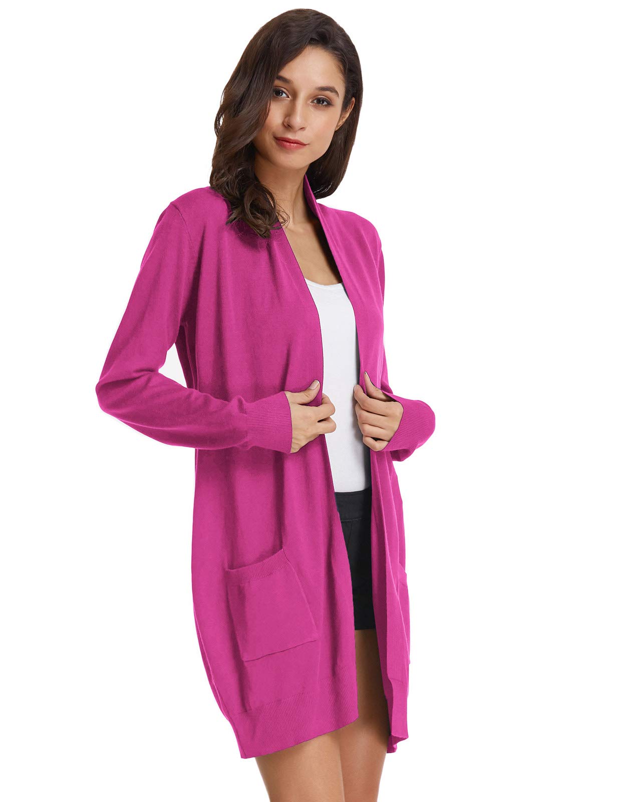 GRACE KARIN Women's Plus Size Long Sleeve Soft Knit Cardigan Sweater(3XL,Magenta)