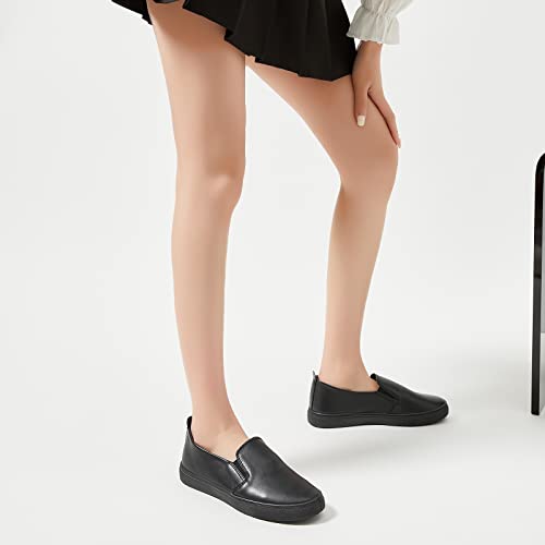 hash bubbie Womens White PU Leather Sneakers Low Top Tennis Shoes Casual Walking Shoes(Full Black.US7)