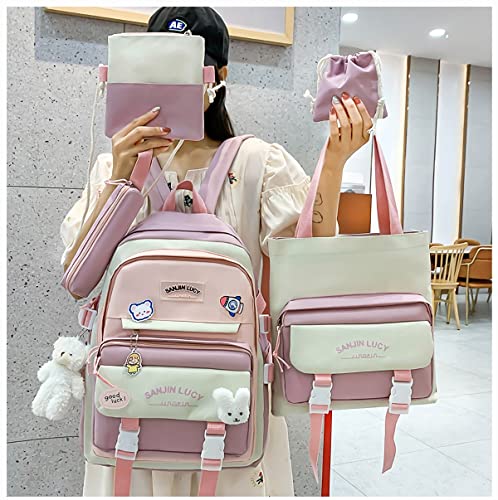 Heryuuk Backpack Pencil Case Shoulder Bag 5 Piece Set for Middle School Student Travel Bag Casual Daypack 43 * 30CM