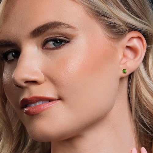 Gem Stone King 14K Yellow Gold Round Gemstone Birthstone Earrings | Round 4MM | Gold Stud Earrings For Women