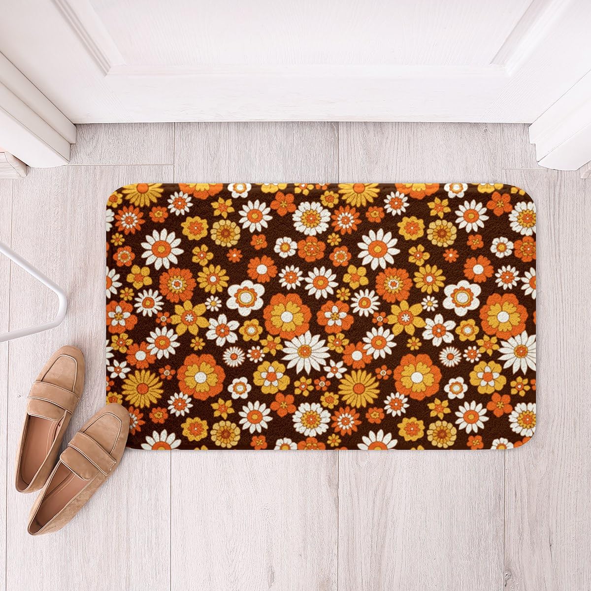 Groovy Boho Floral Power Bathroom Rug Non Slip 20"X32" for Bathroom 60S 70S Retro Hippie Floral Bath Mat Vintage Colorful Groovy Flowers Power Door Mat Bohemian Kitchen Carpet Bedroom Decor