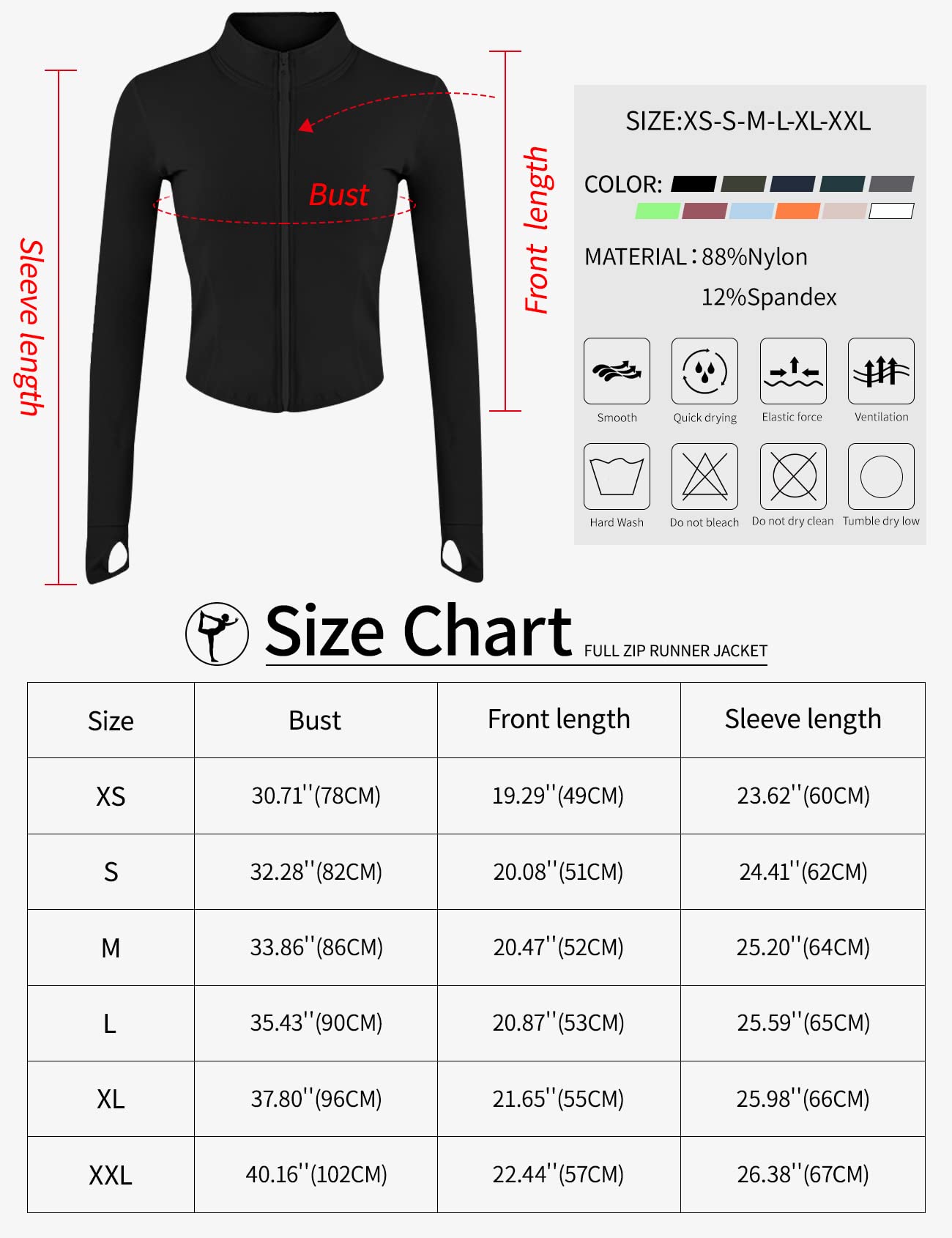 Gihuo Women's Athletic Full Zip Lightweight Workout Jacket Cropped Gym Yoga Track Jacket with Thumb Holes(Black-S)