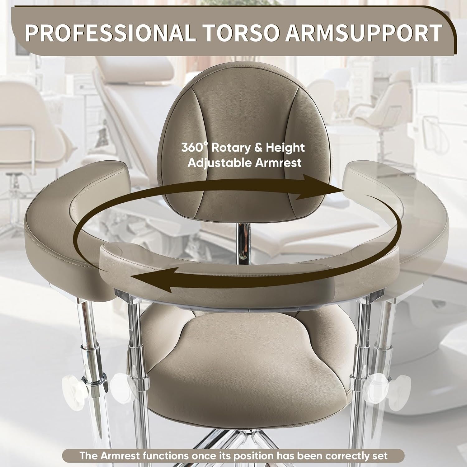 Viviange Ergonomic Dental Saddle Stool - Adjustable Rolling Dentist Chair with Back Support for Hygienists, Assistants - Medical Office & Salon Use -Grey