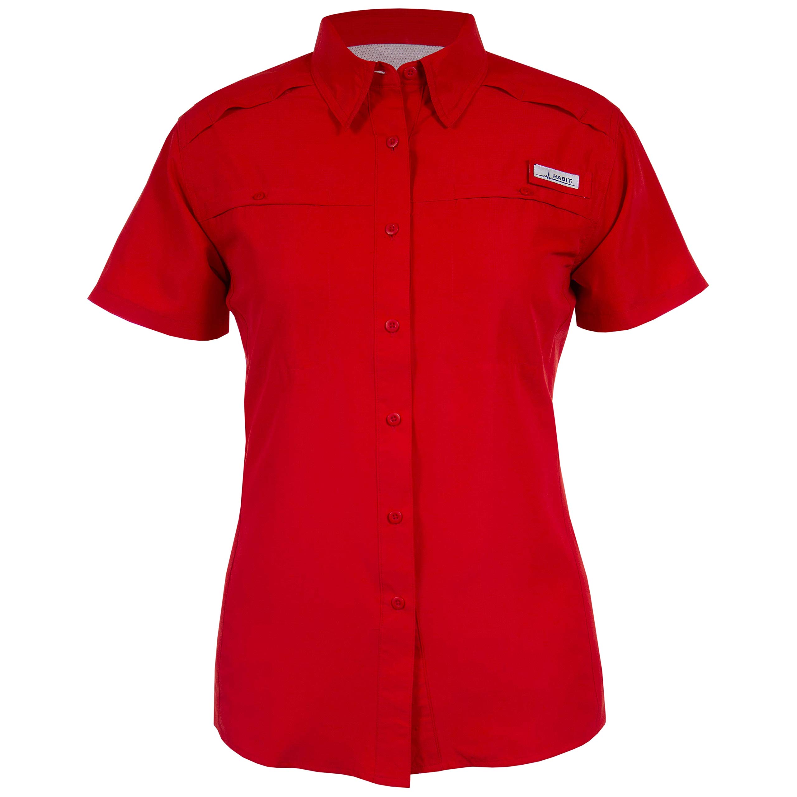 HABIT Women's Shell Cove Short Sleeve River Guide Fishing Shirt, Flame Scarlet, X-Large