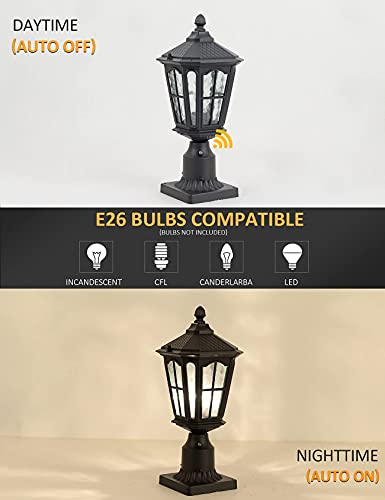 GYDZ Post Light Outdoor with 3-Inch Pier Mount Base, 17''H Exterior Post Light Fixture,Waterproof IP65 Classic Die Cast Aluminum with Water Ripple Glass, E26 Base 60W Max,Matte Black