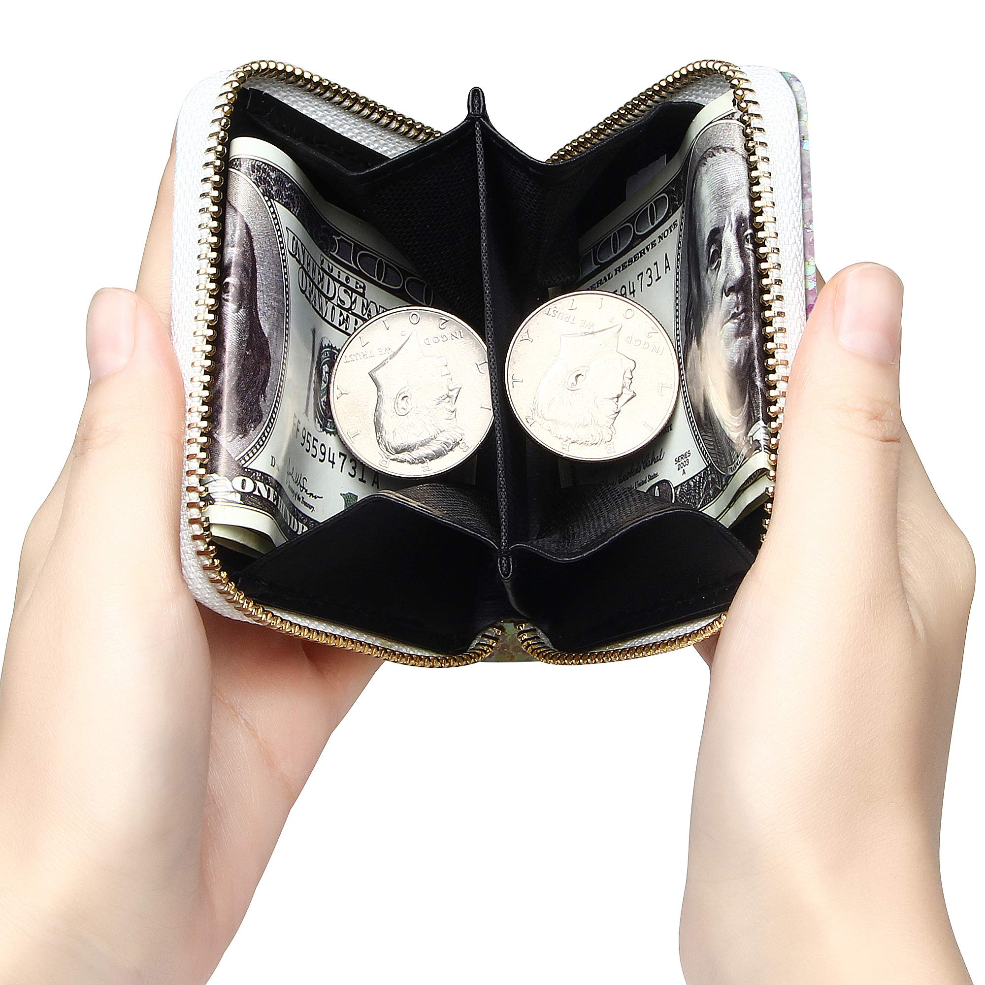 GEEAD Small Glitter Wallet for Women Girls Mini Coin Purse Pouches with Key Ring (Colourful - B)