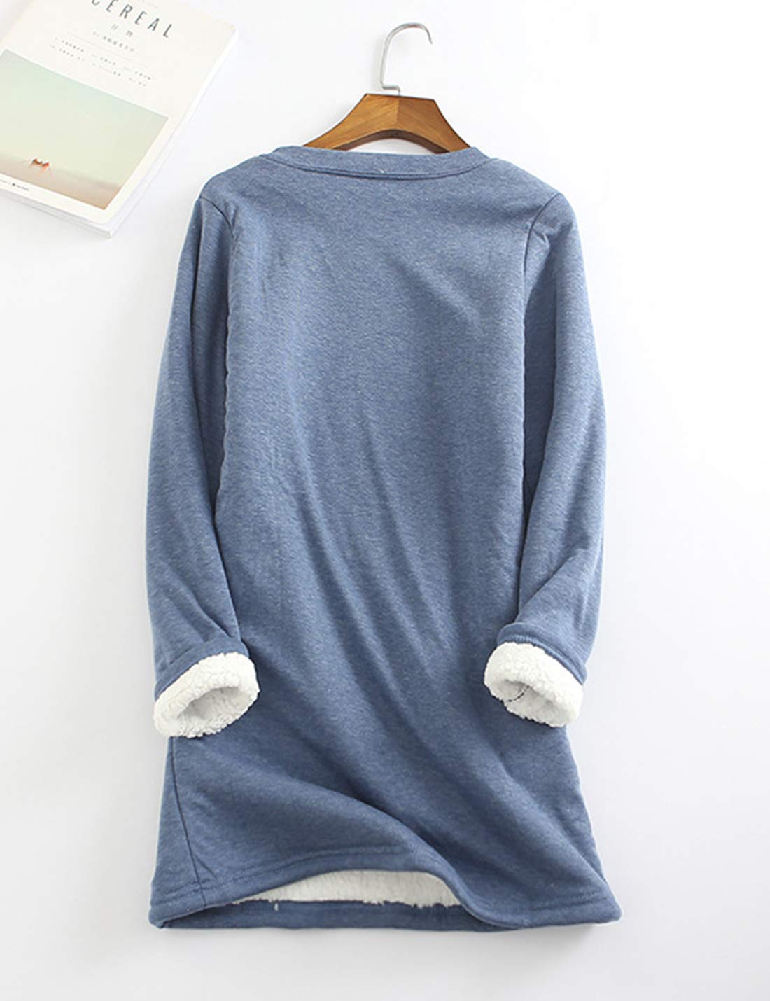 Gihuo Women's Winter Sherpa Fleece Lined Crew Neck Long Sleeve T Shirt (Blue, Large)