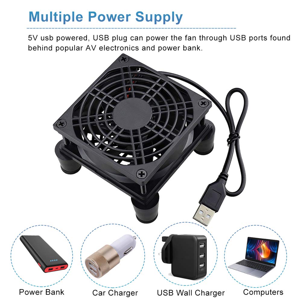 GDSTIME Quiet 80mm Fan, Router Cooler Fan, 80mm x 25mm DC 5V USB Brushless Cooling Fan