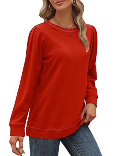 Geifa Sweaters for Women Casual Cozy Sweatshirts Long Sleeve Fashion Tops Red M