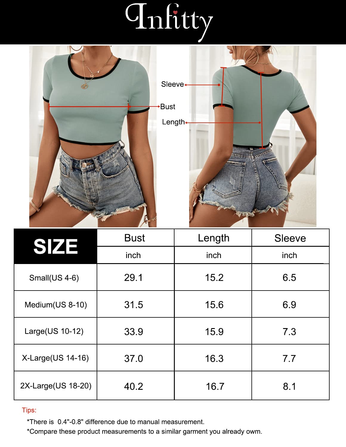INFITTY Womens Basic Crop Top Summer Trendy Short Sleeve Plain Scoop Neck Slim Fit T Shirt Blouse 2023 Black Size M