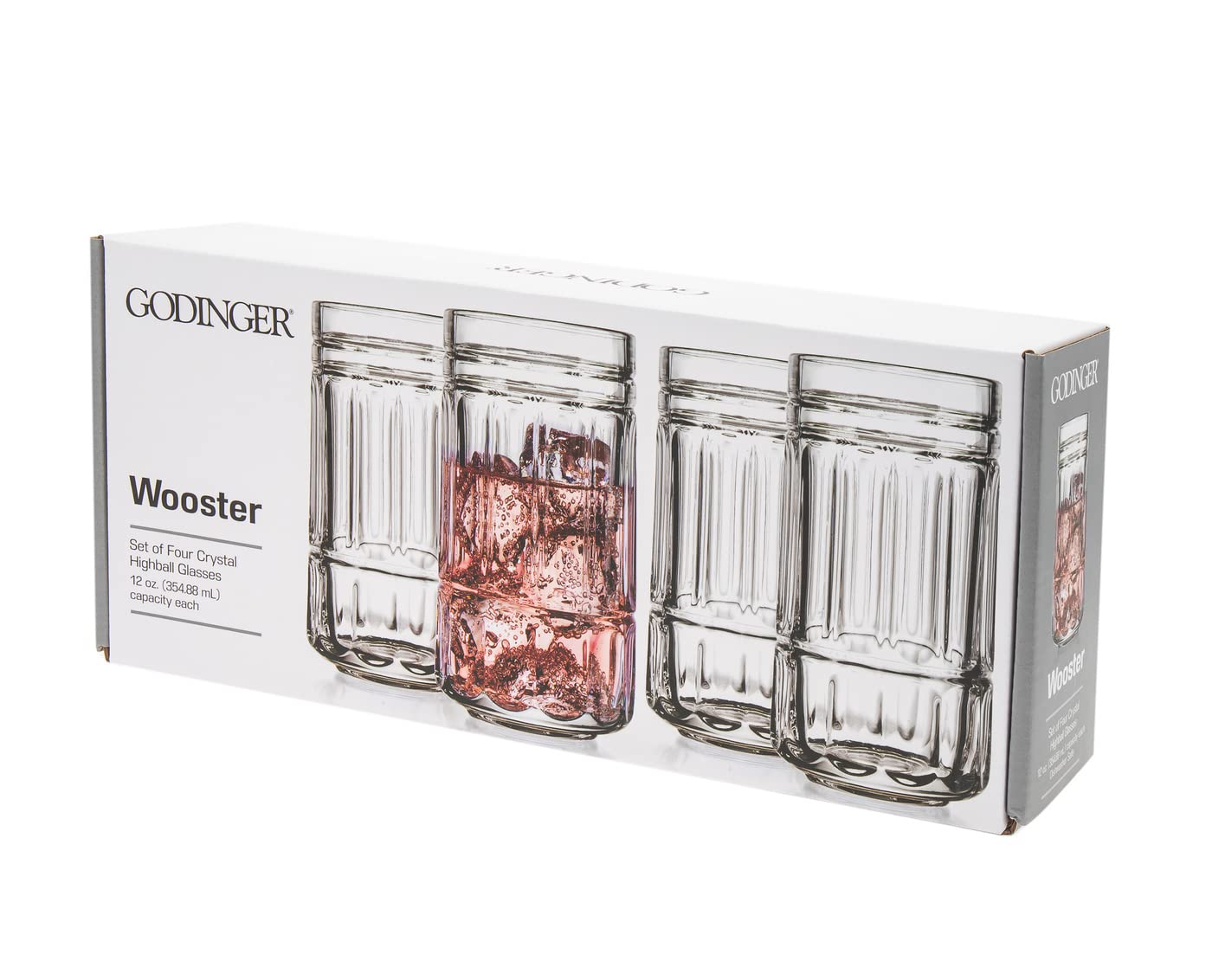 Highball Beverage Glass Cup Wooster by Godinger - Set of Four