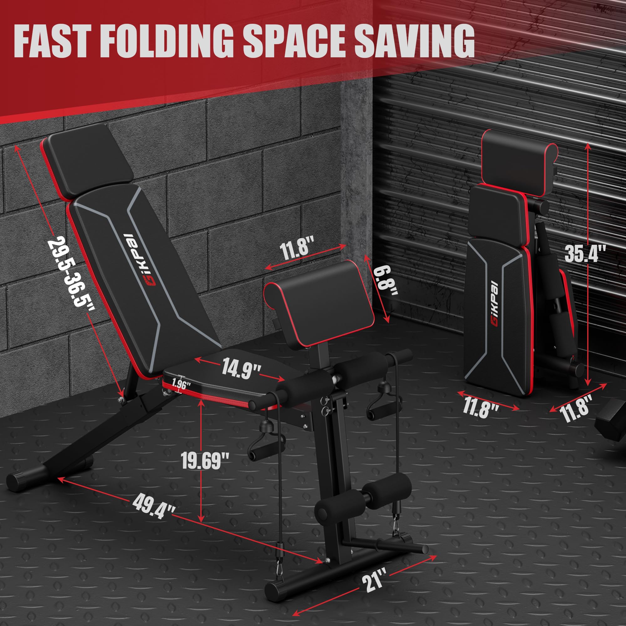 GIKPAL Adjustable Weight Bench - Workout Bench Foldable for Full Body Strength Training, Incline Decline Flat Bench Press for Home Gym W/Extended Headrest and Leg Extension (Black- 2023 version)
