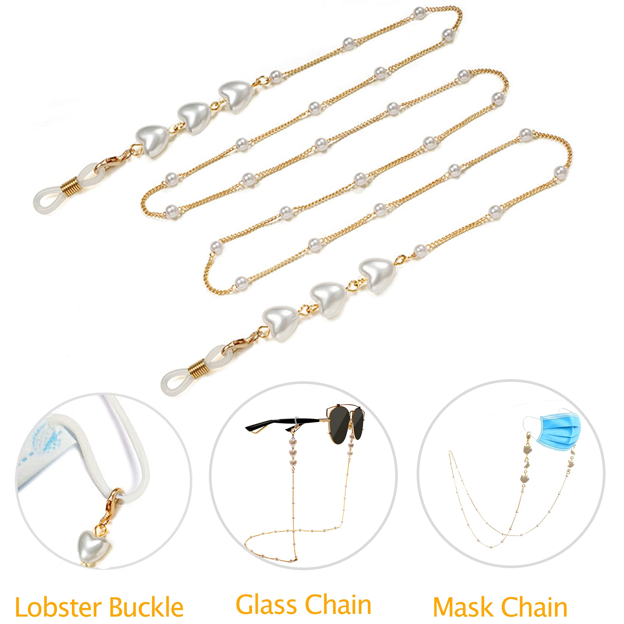 HALUNHL 6PCS Eyeglasses Chains For Women,Womens Beads Eyeglass Necklace，Eyeglass Chains，Pearl Eyeglass Chains