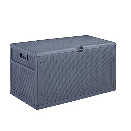 GDY 120 Gallon Patio Storage Deck Box, Outdoor Storage Plastic Bench Box, Resin Wicker Storage Container Bench Seat