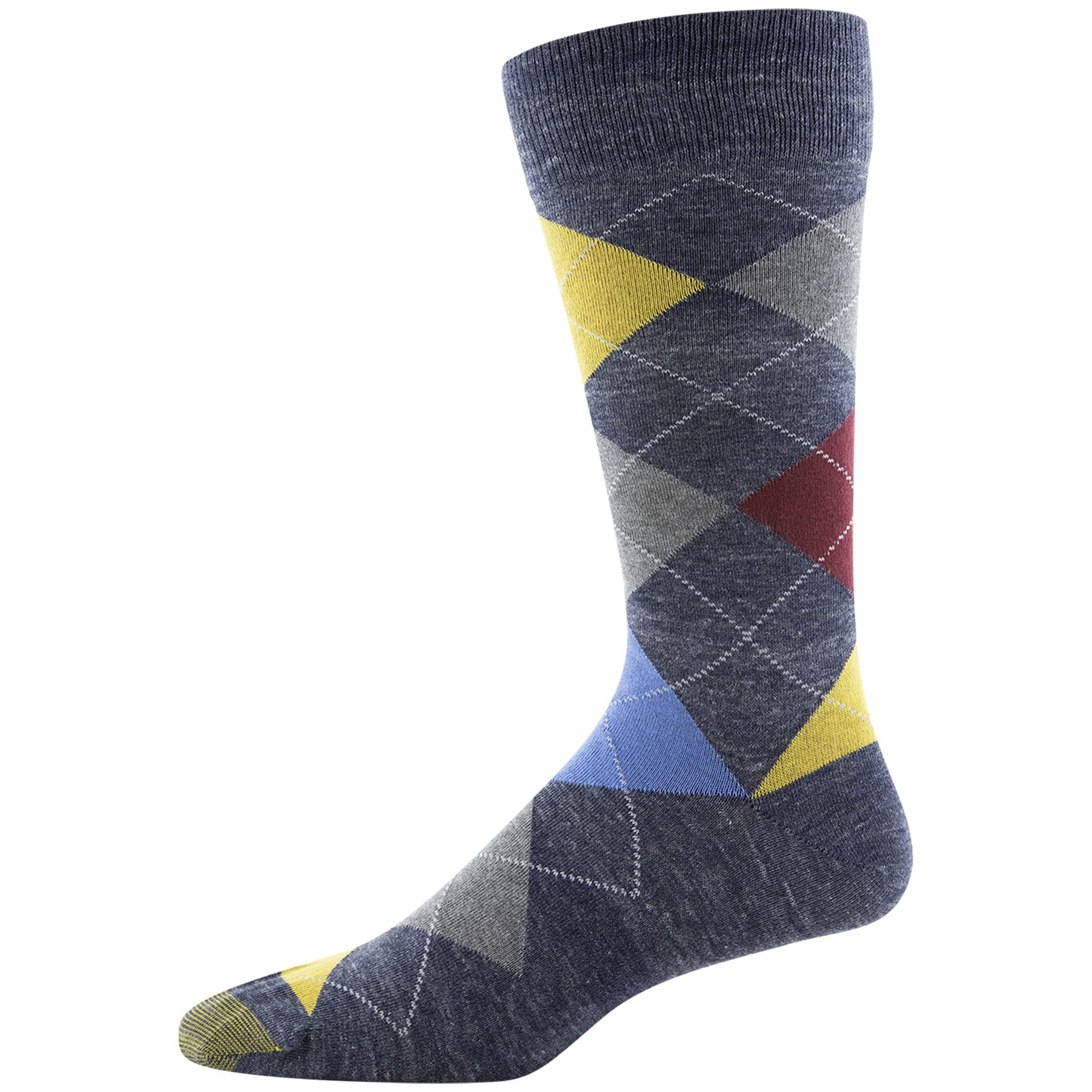 GOLDTOE Men's Carlyle Argyle Crew Dress Socks, 3-Pairs, Denim/Ash Grey/Merlot, Large