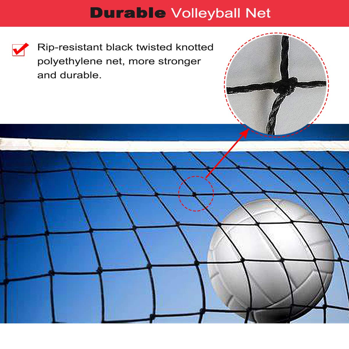 GeWeDen Volleyball Net,Classic Pool Sand Volleyball Net Replacement Netting System Standard Size (32 FT x 3 FT) Poles Not Included