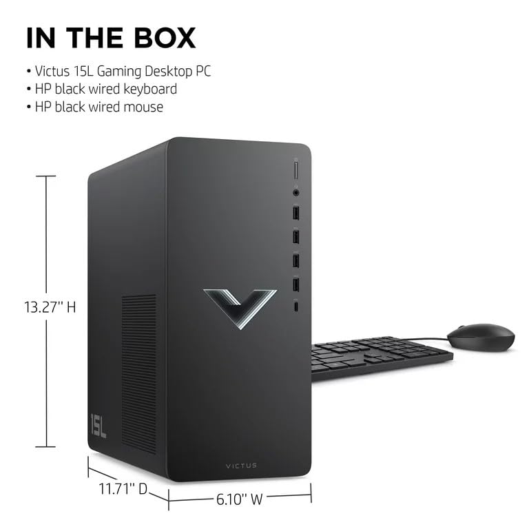 HP 2023 Victus 15L Gaming Desktop PC, AMD 6-Core Ryzen 5600G Processor (Up to 4.4 GHz), 16GB RAM, 512GB SSD, AMD Radeon RX6400, Mouse and Keyboard, Win 11 Home, Mica Silver, with HDMI Accessory