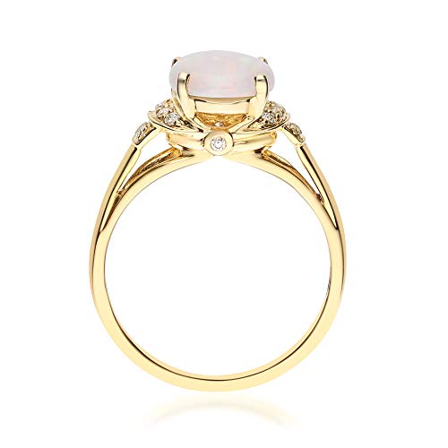 Gin & Grace 10K Yellow Gold Natural Australian Opal & Diamond (I1,I2) (Size 6) Statement Cocktail Propose Promise Ring for Women