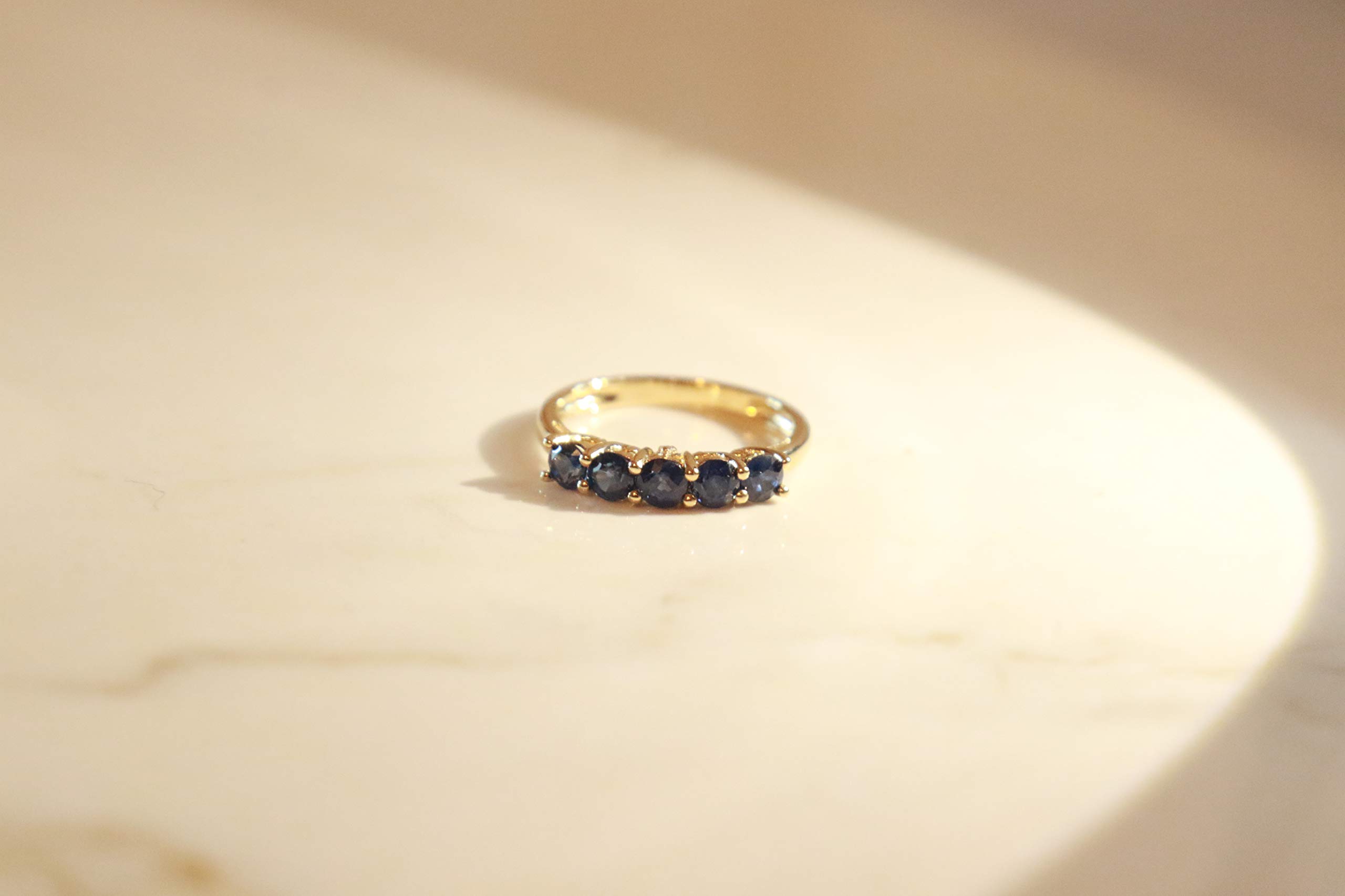 Gin & Grace 14K Yellow Gold Genuine Blue Sapphire Ring for women | Ethically, authentically & organically sourced (Round-Cut) shaped Sapphire hand-crafted jewelry for her | Sapphire Ring for women
