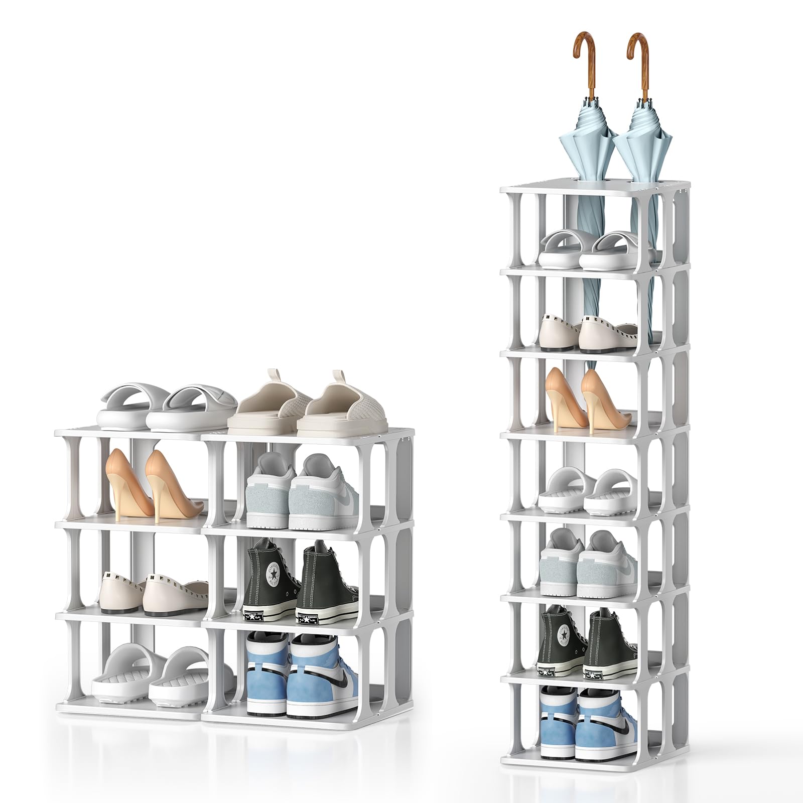 White Bamboo Shoe Rack for Small Spaces 6 Tier Tall Vertical Narrow Rack for Closet Stackable Shoe Holder, Stand for Entryway Storage Shoe Organizer Slim Shoe Shelf