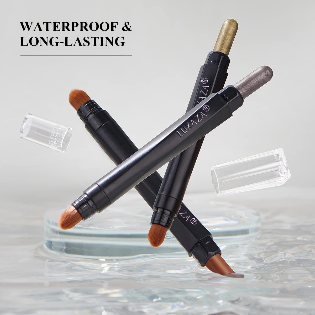 LUXAZA Cream Single Eyeshadow Stick with Blending Brush, Hypoallergenic Eye Shadow Stick Makeup, Pro Waterproof & Long Lasting Eye Brightener Stick,Eyeshadow Pencil Crayon Matte #01