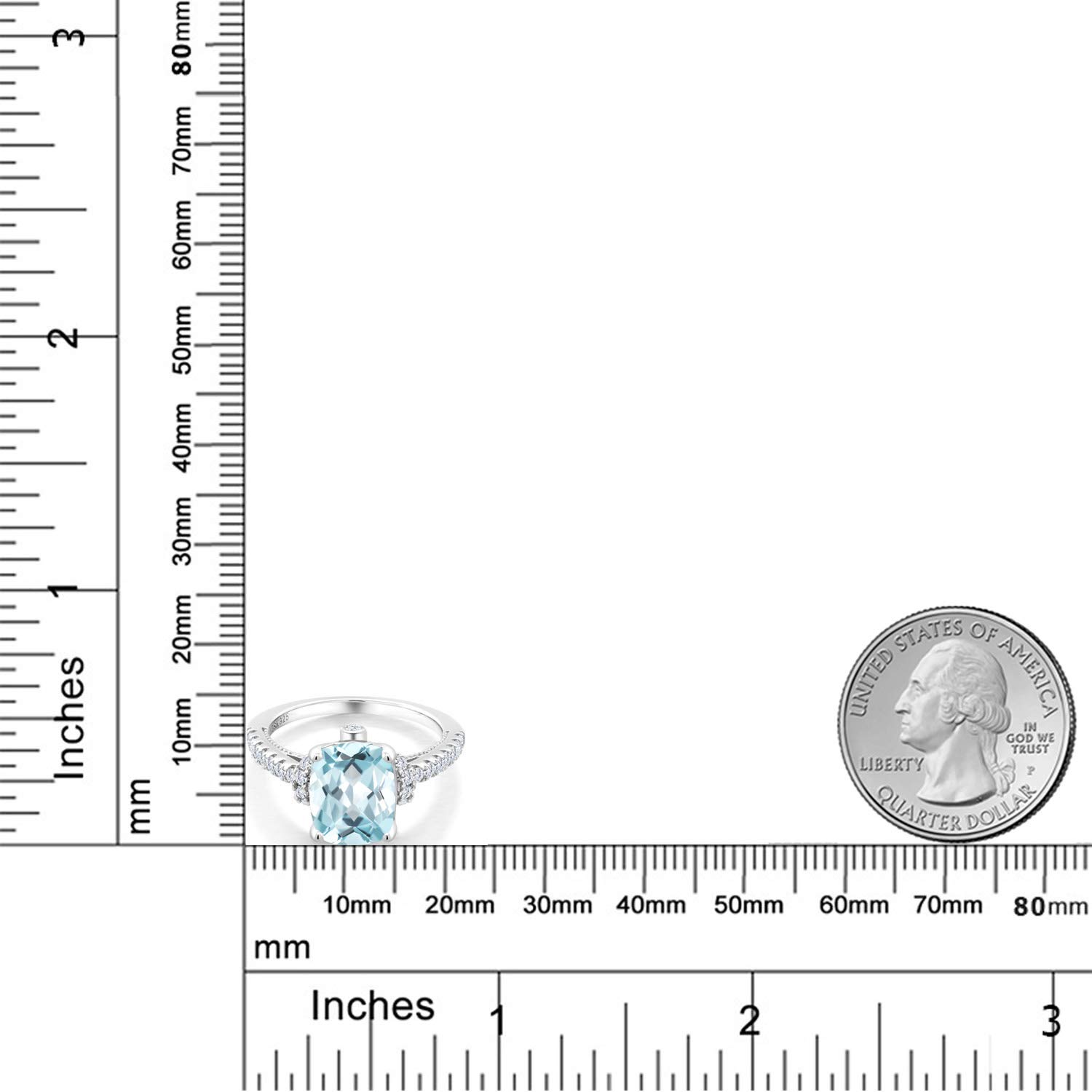 Gem Stone King 925 Sterling Silver Sky Blue Simulated Aquamarine and White Created Sapphire Ring For Women (3.11 Cttw, Available in size 5, 6, 7, 8, 9)