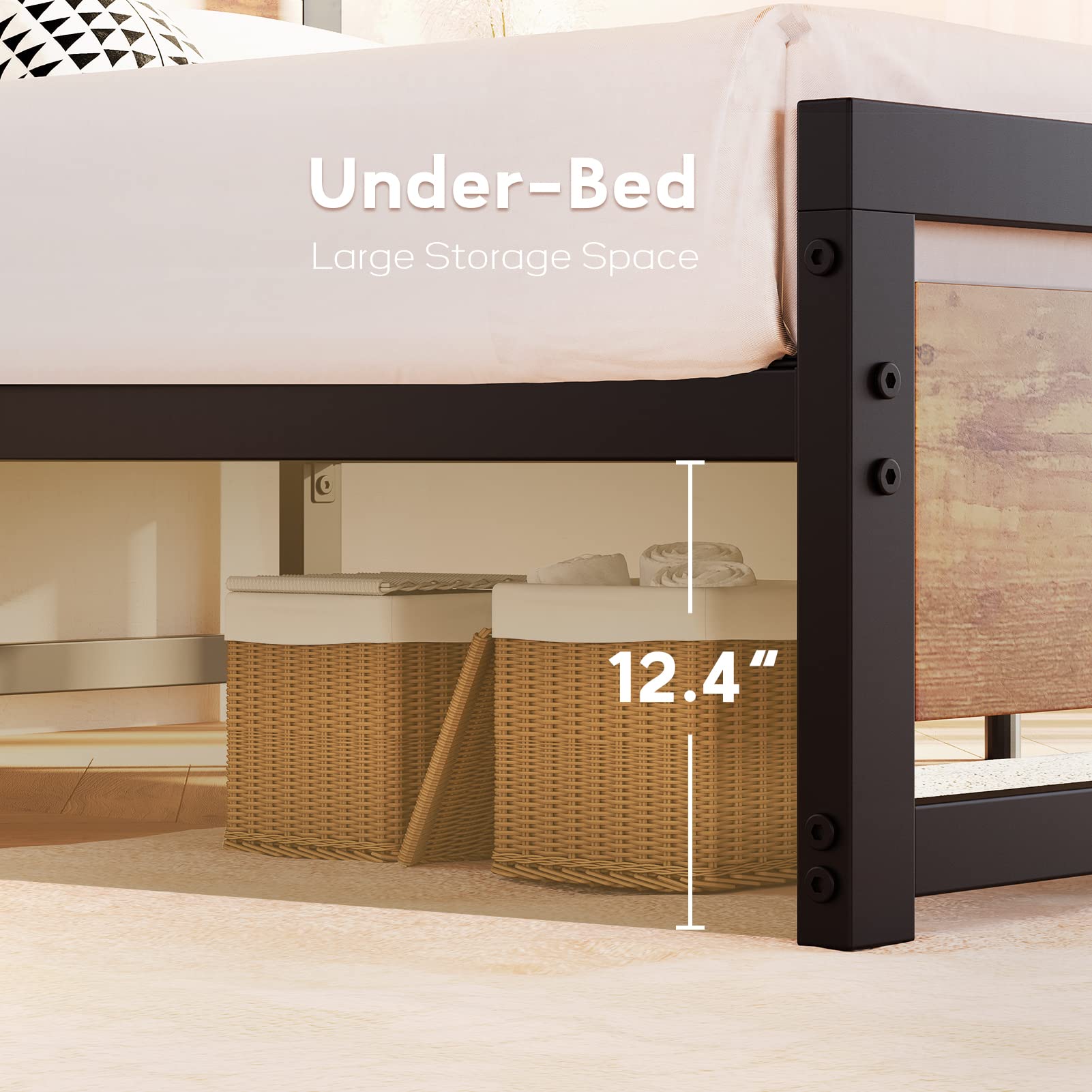 GAOMON King Size Bed Frame with Wooden Headboard, Industrial King Bed Platform Frame with Heavy Duty Steel Slat, No Box Spring Needed Easy to Assemble 14 inch Mattress Foundation - King