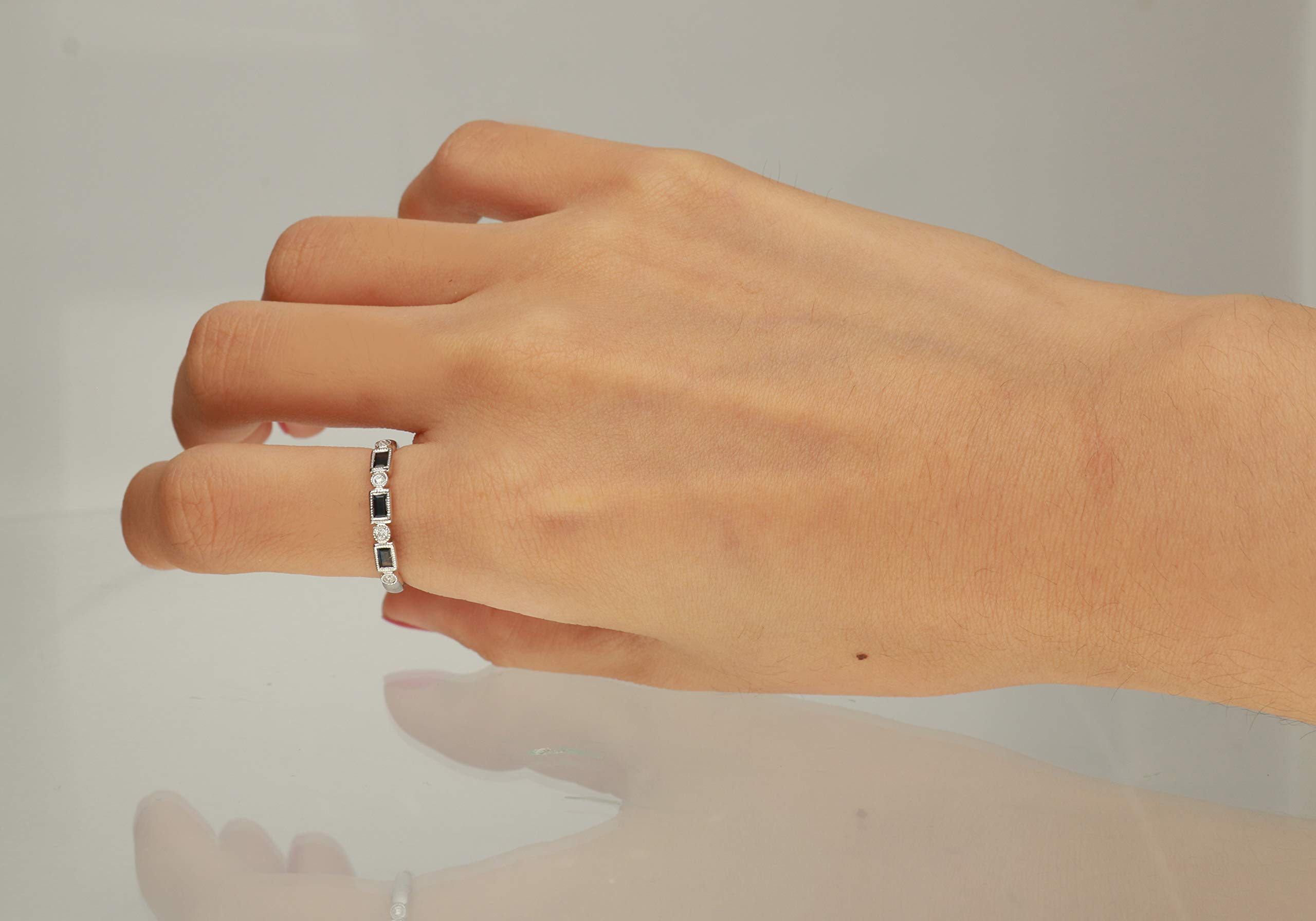 Gin & Grace 10K White Gold Natural Diamond (I1,I2) & Genuine Blue Sapphire Engagement Propose Promise Ring for Women
