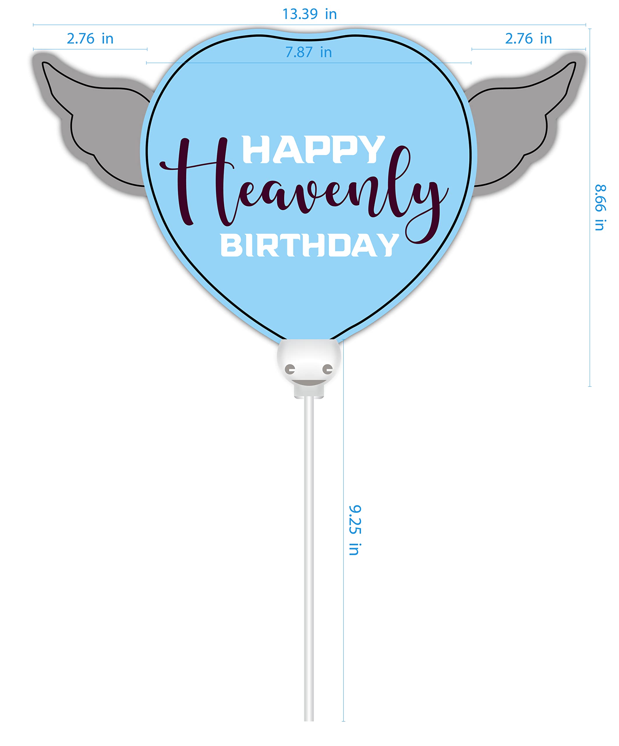 Heavenly Balloons on a stick Happy Heavenly Birthday blue/purple balloon heart shaped with angel wings