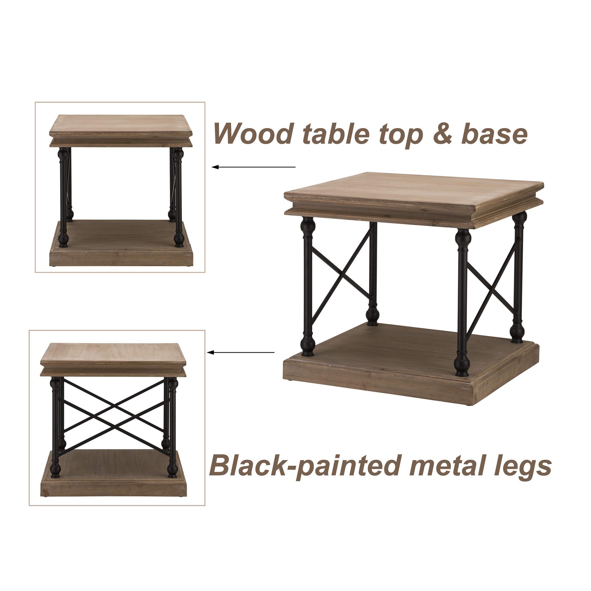 glitzhome Rustic End Table Wood Square Side Table with Storage Farmhouse Sofa Table Distressed Side Table with Wood Shelf Rack Wooden Accent Table with Metal Frame, 21.85”H