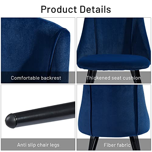 FurnitureR Dining Chairs Set of 2 Modern Upholstered Accent Chairs with Soft Seat/Metal Legs Kitchen Side Chairs for Kitchen Dining Room Waiting Reception Room, Velvet, Blue