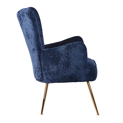 FurnitureR Velvet Living Room Chair Upholstered with Soft High Wing Back Leisure Reading Seat with Armrest for Corner Apartment, Dark Blue