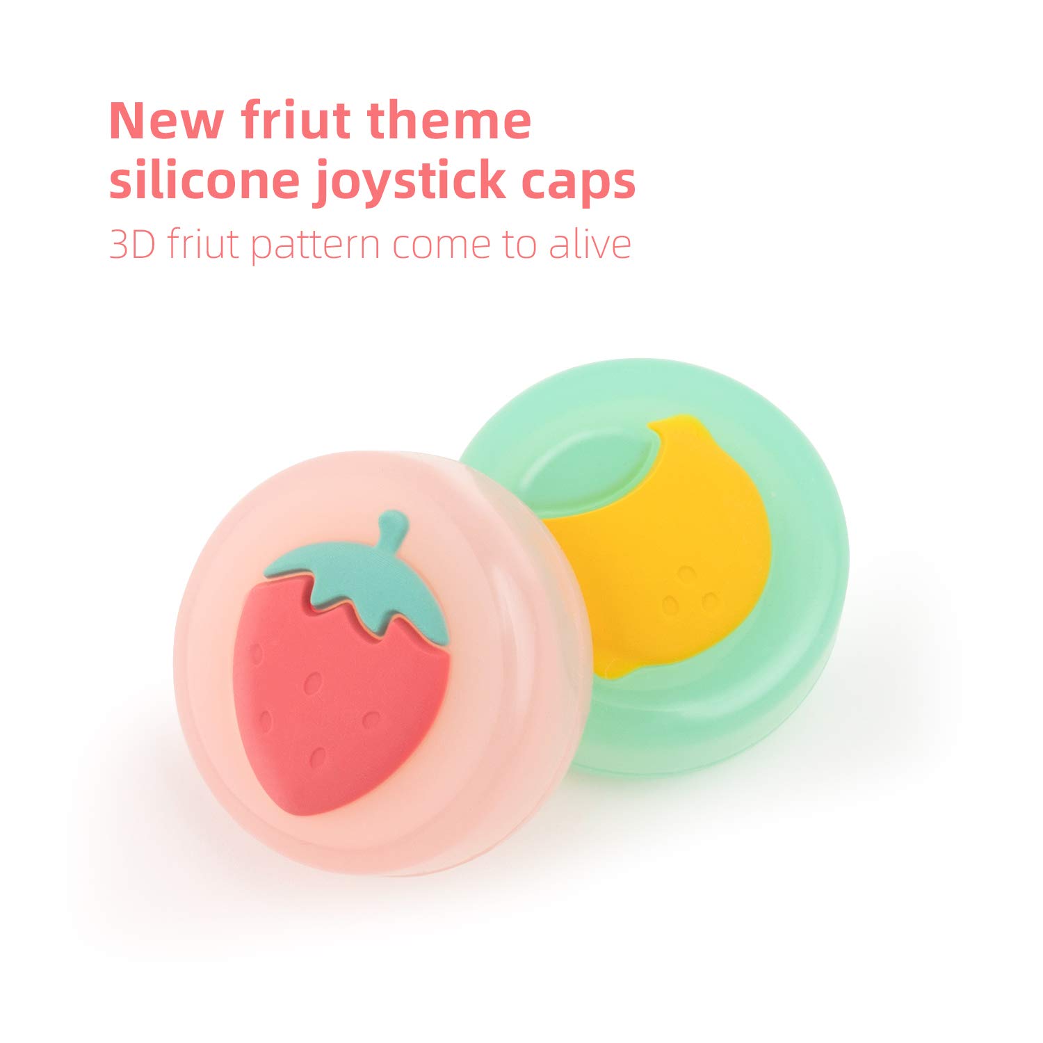 GeekShare Fruit Theme Thumb Grip Caps,Compatible with Nintendo Switch & Switch Lite Only,Soft Silicone Joystick Cover,4PICS -- Lemon and Strawberry