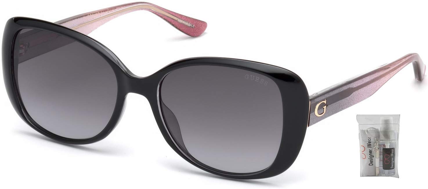 GUESS GU7554 01B 54MM Shiny Black/Gradient Smoke Square Sunglasses for Women + BUNDLE with Designer iWear Eyewear Kit