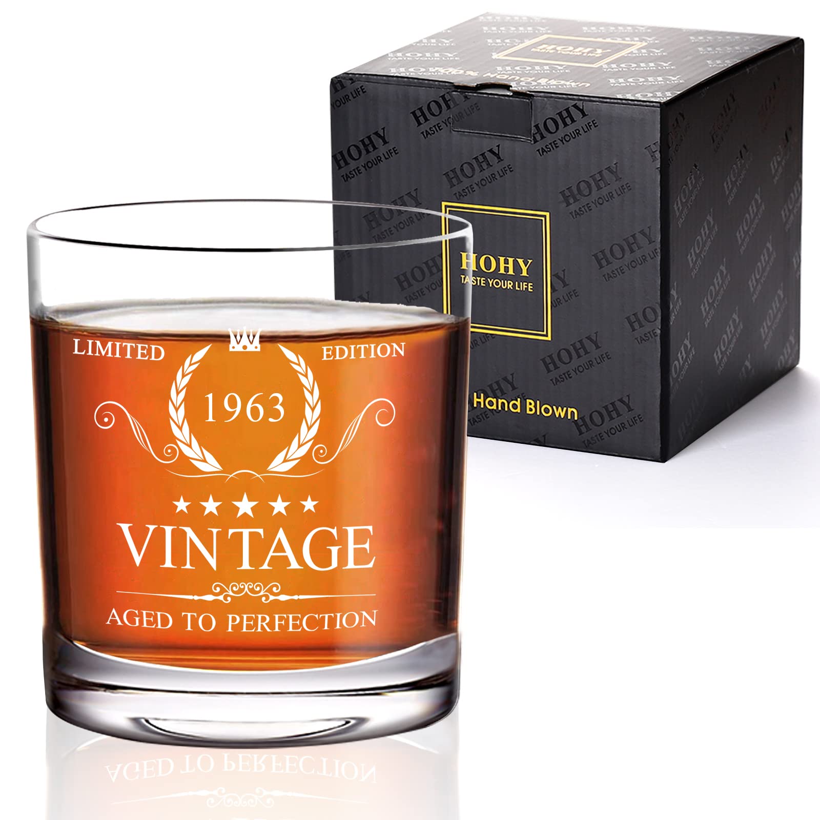 HOHY 60th Birthday Gifts for Men Women-60th Birthday Decorations Men Whiskey Glasses-Vintage 1963 60 Years Old Anniversary Bday Gifts Ideas Rocks Bourbon Scotch Glass for Husband,Coworker,Friend,12oz
