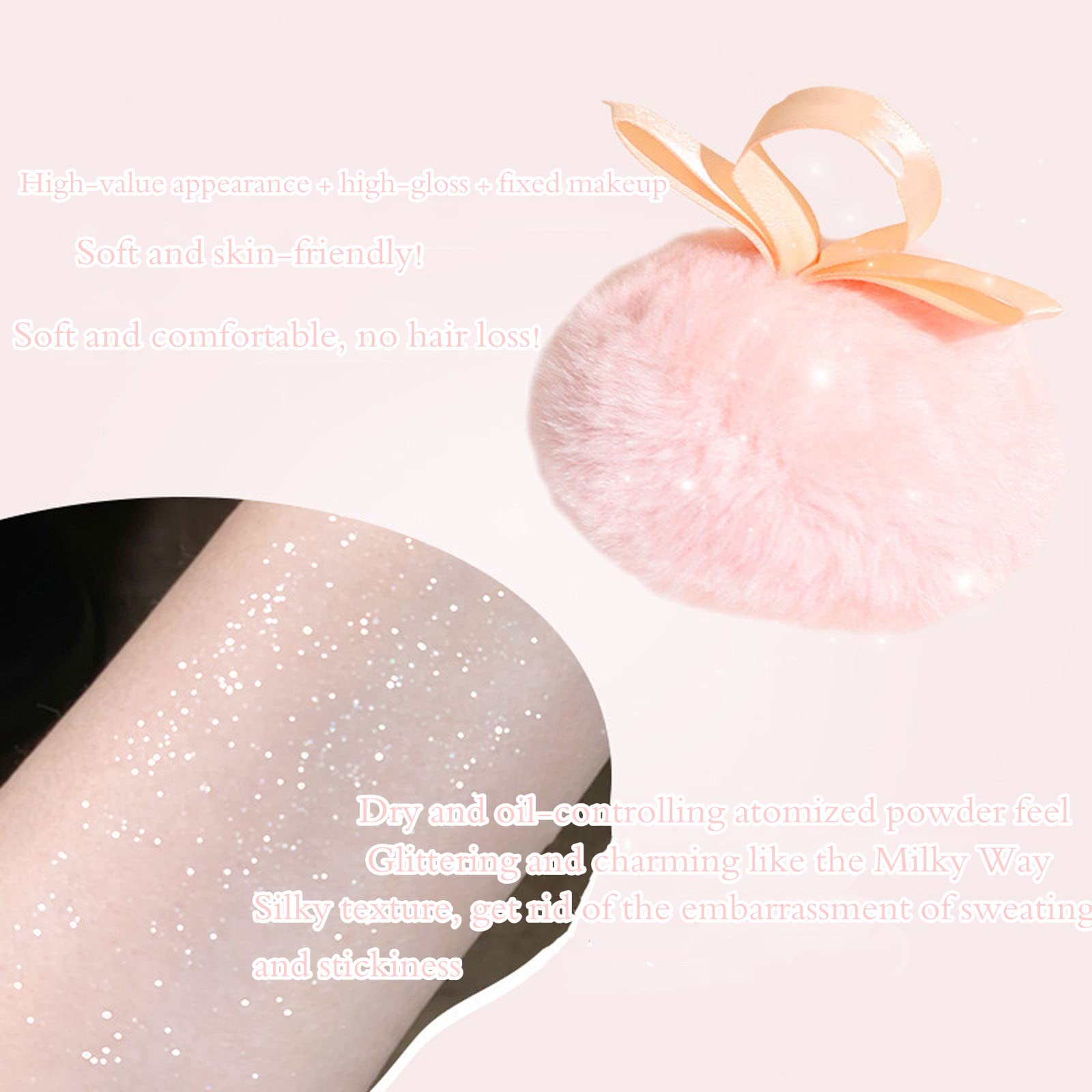 Highlighter Makeup Powder,Body Glitter Face Highlighter Peach Shimmer Powder Ball Puff,Multi-Use Face Highlighter Diamond Shimmer Makeup Powder Puff Patting Glitter Contour and Highlighter