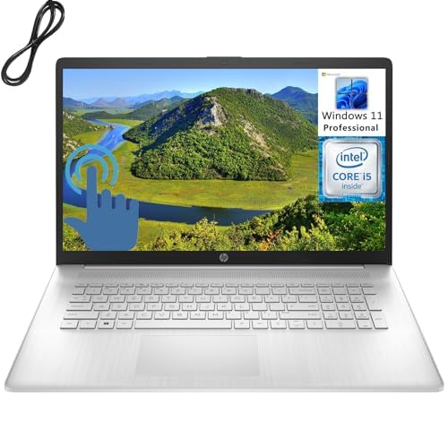 HP 17 17.3" Touchscreen HD+ Business Laptop Computer, 12th Gen Intel 10-Core i5-1235U (Beat i7-1195G7), 32GB DDR4 RAM, 2TB PCIe SSD, WiFi, Bluetooth 5.0, Silver, Windows 11 Pro, BROAG Cable