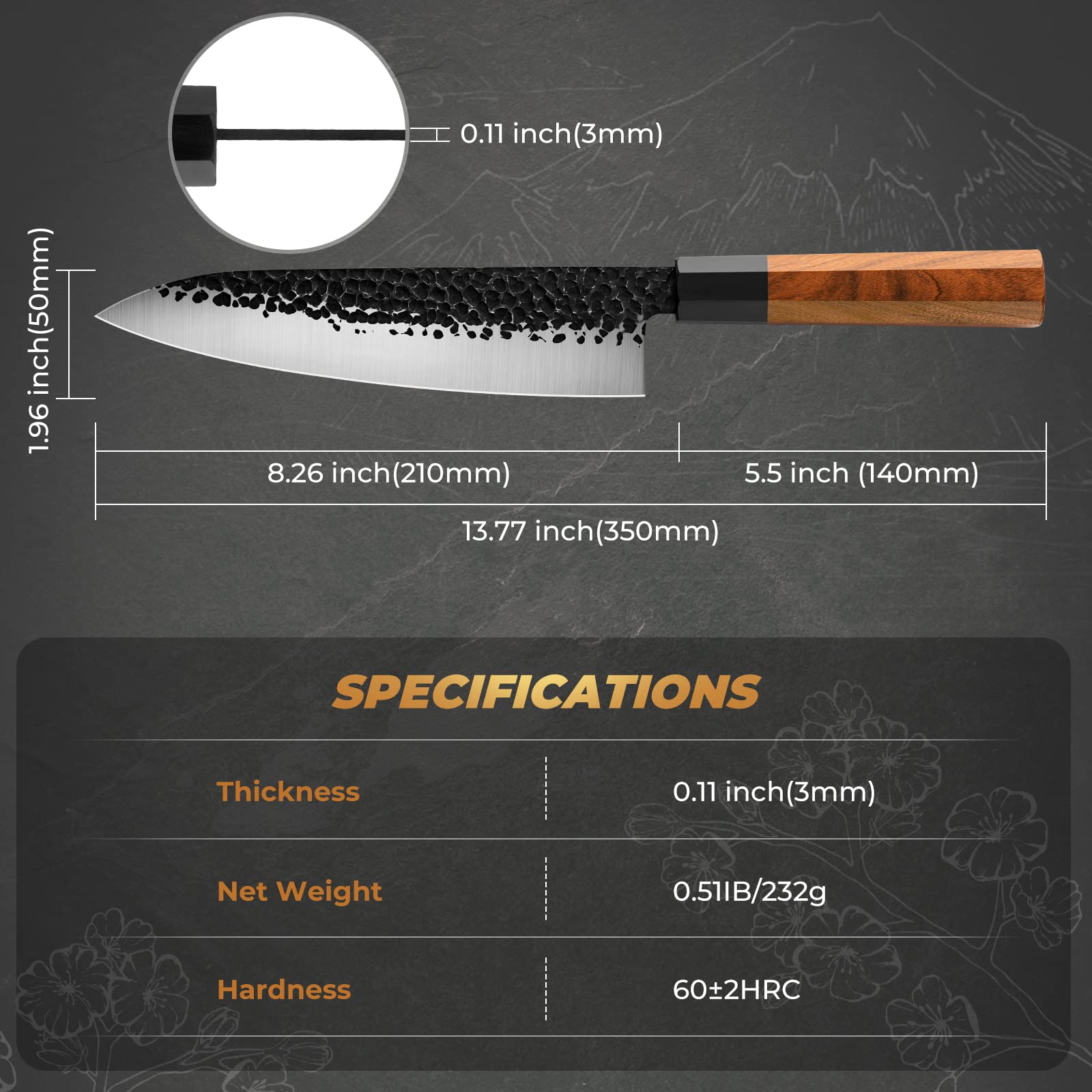 Gyuto Chef Knife - 8 Inch Professional Hand Forged Kitchen Chef Knife High Carbon Japanese AUS-8 Stainless Steel Chef Knife with Rosewood Handle & Gift Box