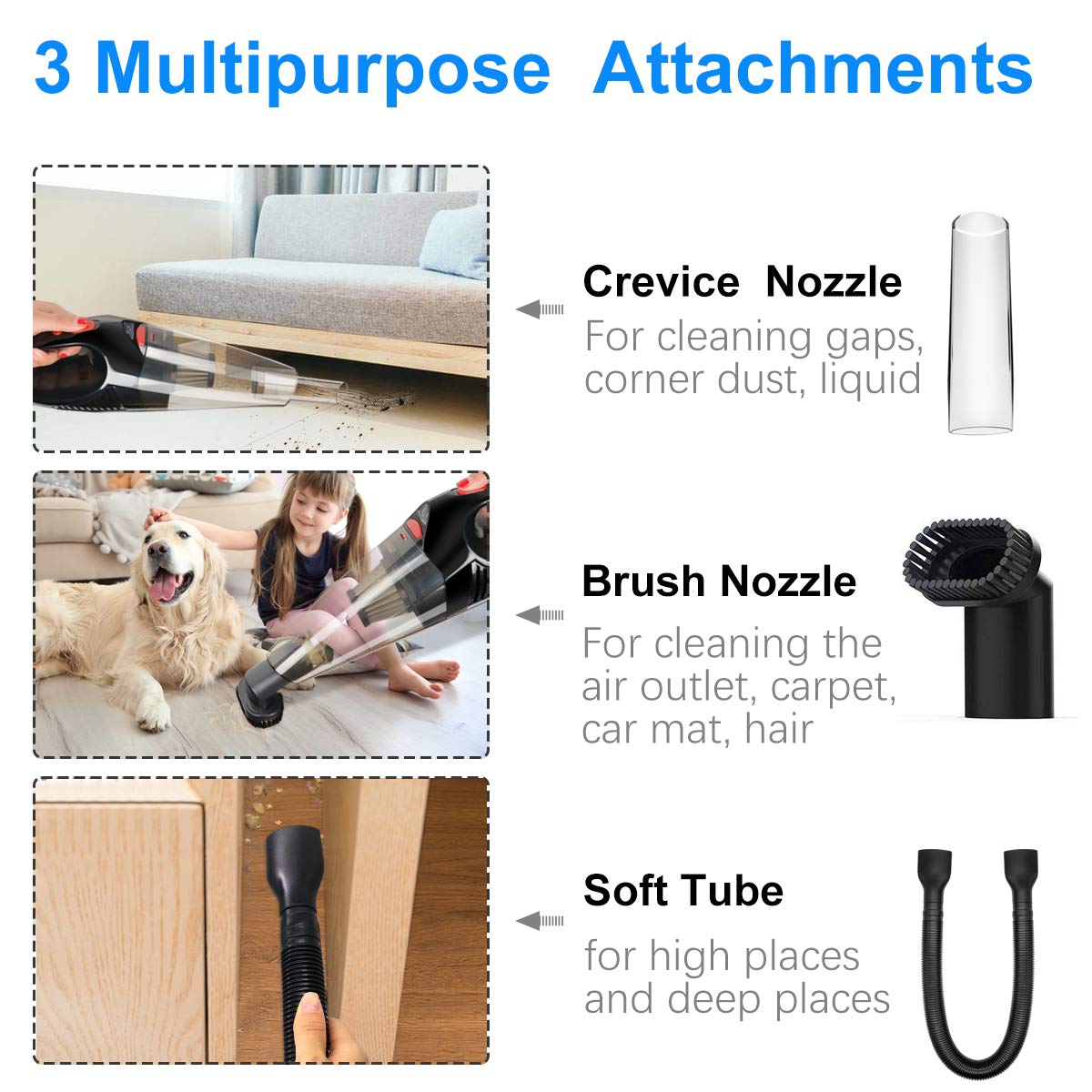 Hand Vacuum Cordless, Handheld Vacuum Cleaner Rechargeable with Strong Suction for Home and Car Cleaning