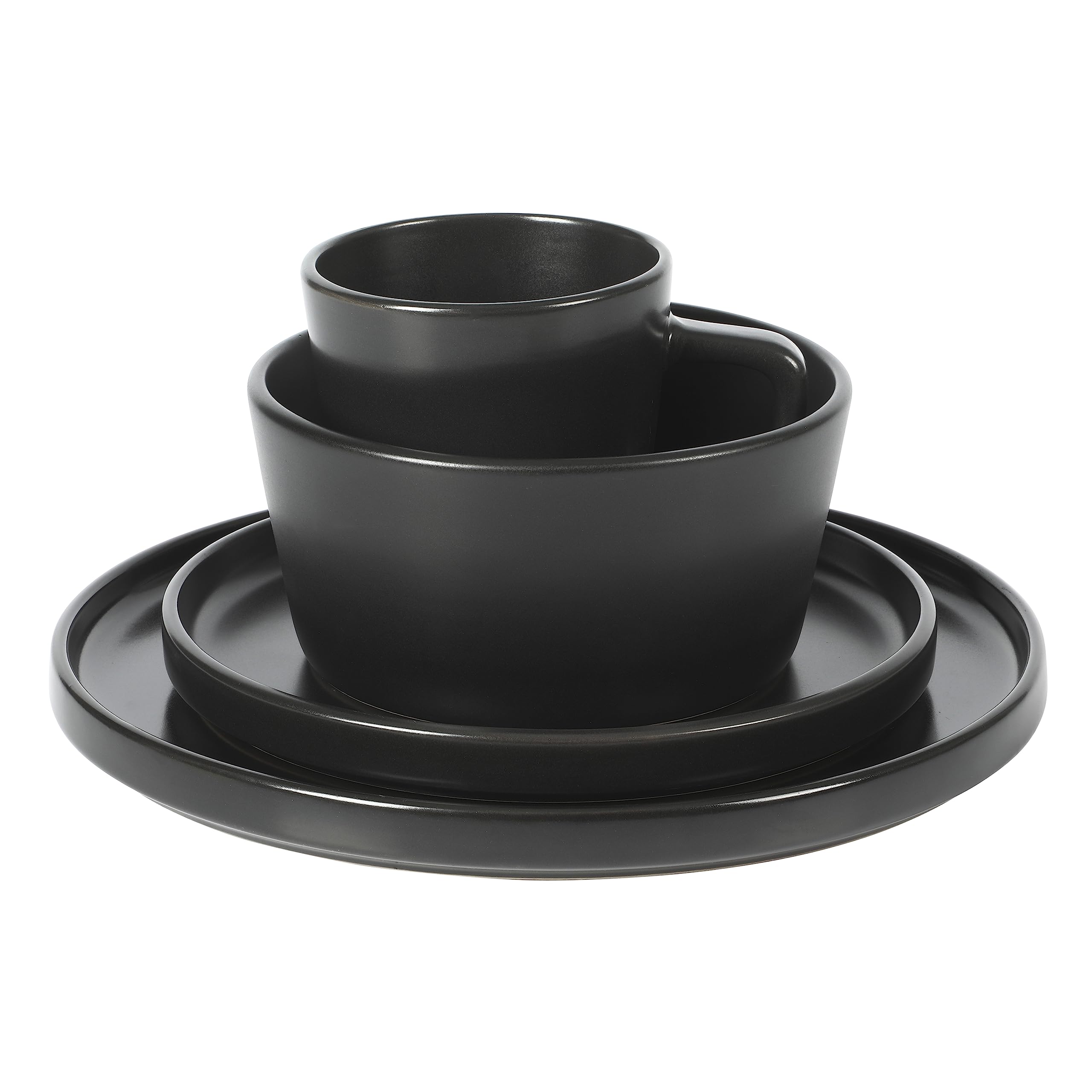 Gibson Soho Lounge Bowery 32 Piece Matte Black Stoneware Dinnerware Plates, Bowls, and Mugs Set - Service for 8