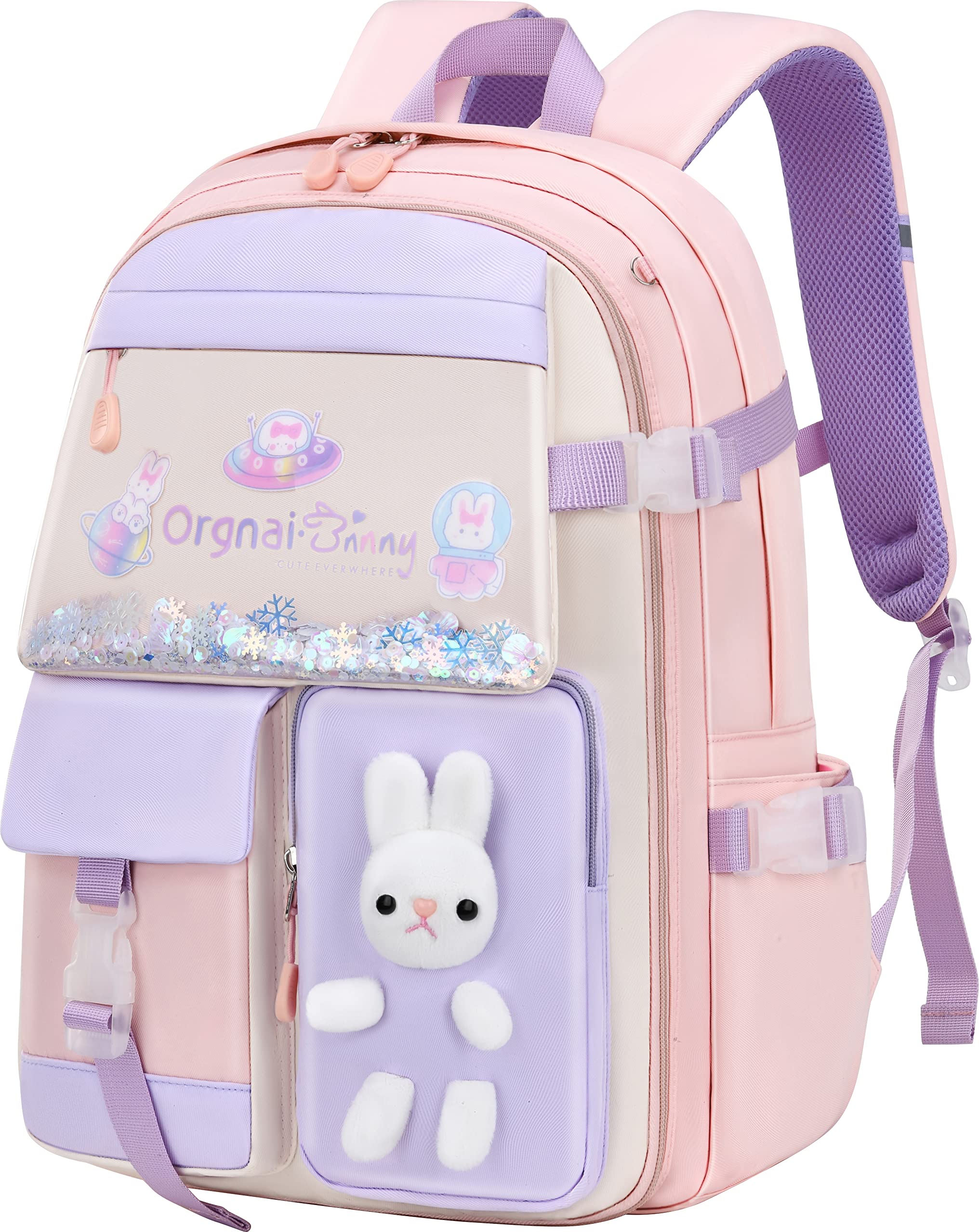 Gazigo Girls Backpack Elementary School, Bunny Backpack for girls Cute Kids Laptop Bag Kindergarten Preschool Bookbag Mochila Para 5.6.7.8.9.10 Niñas(Only Backpack Pink)