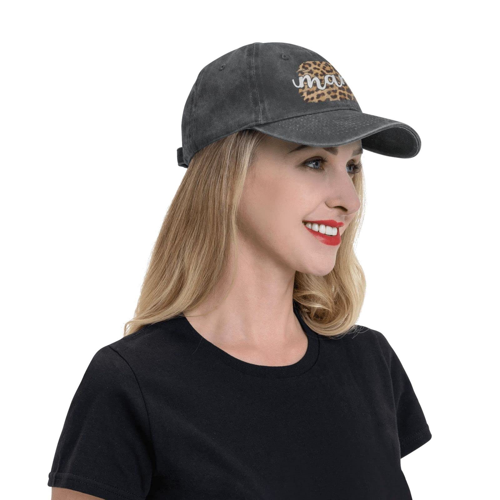 Inked Mama Cheetah Leopard Print Cowboy Hat Adjustable Baseball Cap Trucker Hats Black