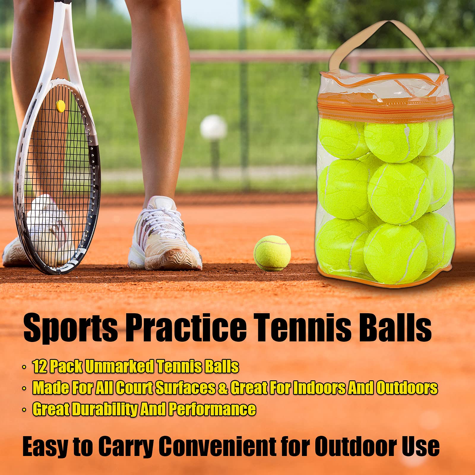 GKK Tennis Balls, 12 Pack Durable Pressurized Yellow Felt, High Bounce Practice Balls for Training, Beginners, Dogs, Ideal Gift