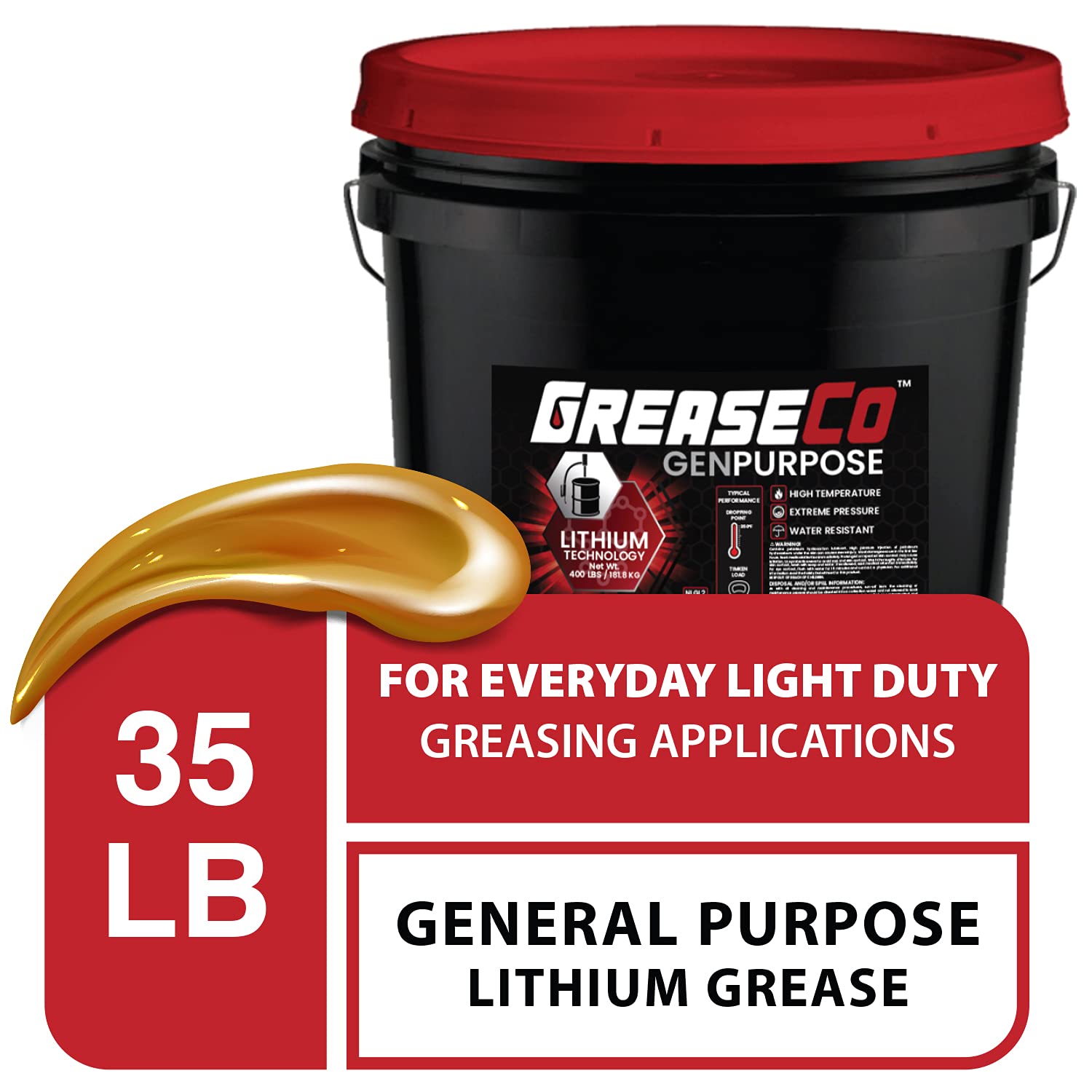 General Purpose Lithium Grease Pail | Tractor | Trailer Axle | Farm Jack | Winch | Motorcycle | Mower | Precast Concrete | Bearing | Garage Door | RV ATV | Amber | 35 LB Bucket | NLGI 2 | GenPurpose